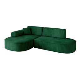 ECKSOFA Ottomane Links MARI-L1 - 243x171x79 cm Dunkelgr&uuml;n Velours