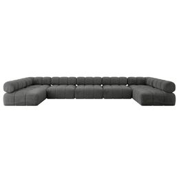 WOHNLANDSCHAFT modulares Sofa Garvo-U3 - 475x190x70 cm Dunkelgrau Velours