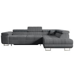 ECKSOFA mit Schlaffunktion und Bettkasten GUSA-L 272x202x107 cm Grau Cord
