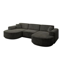 WOHNLANDSCHAFT MARI-U1-v3 - 303x171x83 cm Schwarz Velours