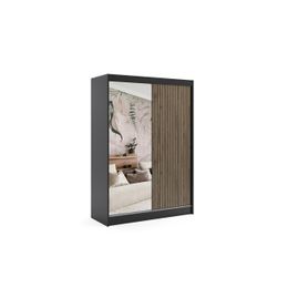 KLEIDERSCHRANK VILAN mit Spiegel - 150 cm - Schwarz|Eiche Wotan