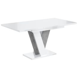 ESSTISCH ausziehbar 120 -160x90x75 cm - Hochglanz Wei&szlig;/Betonoptik - INEY