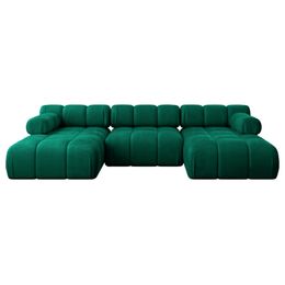 WOHNLANDSCHAFT modulares Sofa Tesso-U1 - 285x160x70 cm Dunkelgr&uuml;n Velours