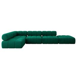 ECKSOFA modulares Sofa Favio-L2 - 380x190x70 cm Dunkelgr&uuml;n Velours