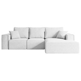 ECKSOFA mit Schlaffunktion und Bettkasten SERRA-L-S - 266x161x87 cm Wei&szlig; Boucl&eacute;