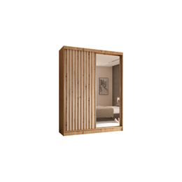 KLEIDERSCHRANK mit Spiegel-Schiebet&uuml;ren und Aluminium-Leisten - LAMELO - 160 cm Artisan+Artisan+Wei&szlig;