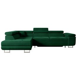 ECKSOFA mit Schlaffunktion und Bettkasten GUSA-L 272x202x107 cm Gr&uuml;n Velours