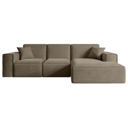 ECKSOFA Ottomane Rechts SERRA-L - 266x169x80 cm Braun Velours