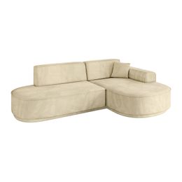 ECKSOFA Ottomane Rechts MARI-L1-v3 - 243x171x83 cm Beige Velours