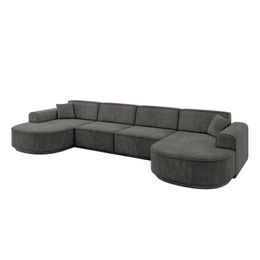 WOHNLANDSCHAFT MARI-U2-v3 - 388x171x83 cm Dunkelgrau Velours