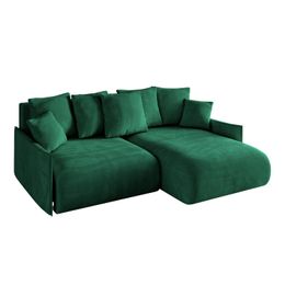 ECKSOFA Ottomane rechts ONESK-L -v1 216x177x72 Dunkelgr&uuml;n Velours