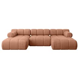 WOHNLANDSCHAFT modulares Sofa Tesso-U1 - 285x160x70 cm Apricot Velours