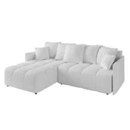 ECKSOFA Ottomane links LONLI-L 251x189x68 Wei&szlig; Boucl&eacute;