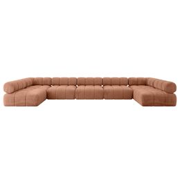 WOHNLANDSCHAFT modulares Sofa Garvo-U3 - 475x190x70 cm Apricot Velours