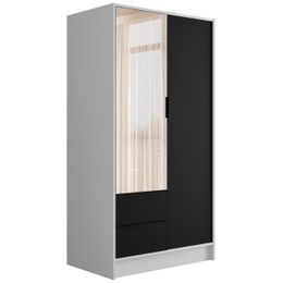 KLEIDERSCHRANK mit Spiegel und Fl&uuml;gelt&uuml;ren KOLIN 100x200cm Wei&szlig; / Schwarz