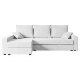 ECKSOFA mit Schlaffunktion und Bettkasten ALESIA-L 231x140x90 cm Wei&szlig; Boucl&eacute;