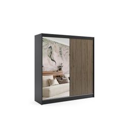 KLEIDERSCHRANK VILAN mit Spiegel/LED - 200 cm - Schwarz|Eiche Wotan