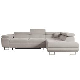 ECKSOFA mit Schlaffunktion und Bettkasten GUSA-L 272x202x107 cm Hellbraun Velours