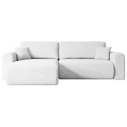 ECKSOFA mit Schlaffunktion und Bettkasten ORRO-L - 272x145x83 cm Wei&szlig; Boucl&eacute;