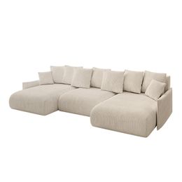 WOHNLANDSCHAFT mit Schlaffunktion und Bettkasten ONESK-U-v1 317x177x72 Beige Cord
