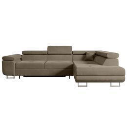 ECKSOFA mit Schlaffunktion und Bettkasten GUSA-L 272x202x107 cm Braun Velours
