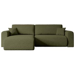 ECKSOFA mit Schlaffunktion und Bettkasten ORRO-L - 272x145x83 cm Gr&uuml;n Boucl&eacute;