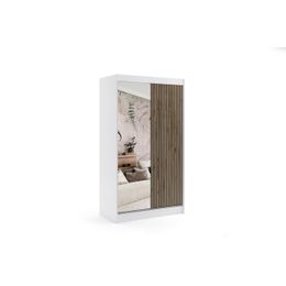 KLEIDERSCHRANK VILAN mit Spiegel - 120 cm - Wei&szlig;|Eiche Wotan