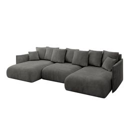 WOHNLANDSCHAFT mit Schlaffunktion und Bettkasten ONESK-U 317x177x72 Dunkelgrau Velours
