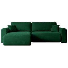 ECKSOFA mit Schlaffunktion und Bettkasten ORRO-L - 272x145x83 cm Gr&uuml;n Velours