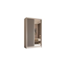 KLEIDERSCHRANK mit Spiegel-Schiebet&uuml;ren und Aluminium-Leisten - LAMELO - 120 cm Wei&szlig;+Wei&szlig;+Schwarz