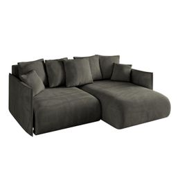 ECKSOFA Ottomane rechts ONESK-L 216x177x72 Schwarz Velours