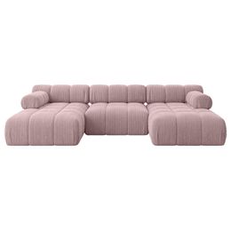 WOHNLANDSCHAFT modulares Sofa Tesso-U1 - 285x160x70 cm Rosa Cord