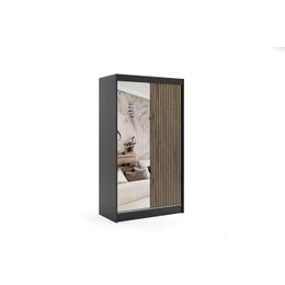 KLEIDERSCHRANK VILAN mit Spiegel - 120 cm - Schwarz|Eiche Wotan