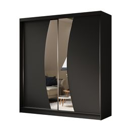 KLEIDERSCHRANK mit Spiegel-Schiebet&uuml;ren und Aluminium-Leisten - VOXI - 200 cm Schwarz