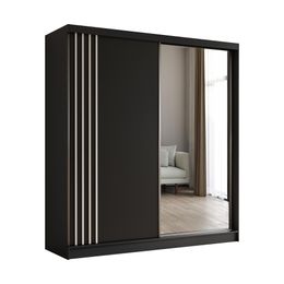 KLEIDERSCHRANK mit Spiegel-Schiebet&uuml;ren und Aluminium-Leisten - NALLA - 200 cm Schwarz+Schwarz+Wei&szlig;