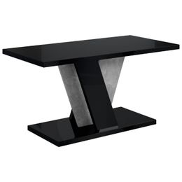 KAFFEETISCH 110x70x60 cm - Hochglanz Schwarz / Betonoptik - INEY