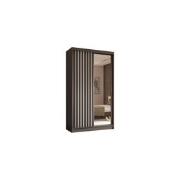 KLEIDERSCHRANK mit Spiegel-Schiebet&uuml;ren und Aluminium-Leisten - LAMELO - 120 cm Grau+Grau+Wei&szlig;