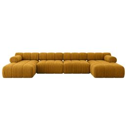 WOHNLANDSCHAFT modulares Sofa Tesso-U2 - 380x160x70 cm Senfgelb Cord