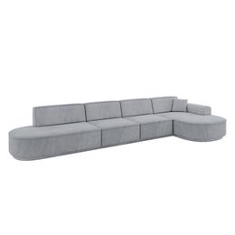 ECKSOFA Ottomane Rechts MARI-L3-v3 - 413x171x83 cm Grau Velours