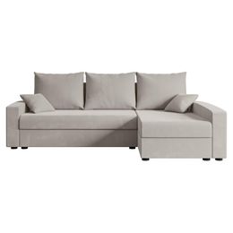 ECKSOFA mit Schlaffunktion und Bettkasten ALESIA-L 231x140x90 cm Hellbraun Velours