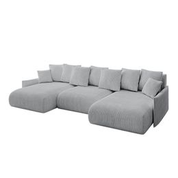 WOHNLANDSCHAFT mit Schlaffunktion und Bettkasten ONESK-U-v1 317x177x72 Grau Cord
