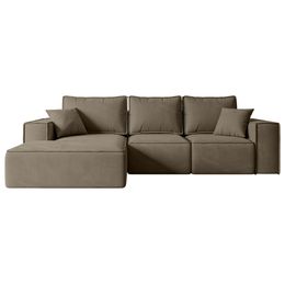 ECKSOFA mit Schlaffunktion und Bettkasten SERRA-L-S - 266x161x87 cm Braun Velours