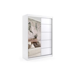 KLEIDERSCHRANK mit Spiegel-Schiebet&uuml;ren und Aluminium-Leisten, LED-Beleuchtung - MAKI - 160 cm Wei&szlig;