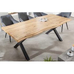 Riess Ambiente Industrial Esstisch WILD 200cm braun Wildeiche-Design Baumkante schwarz X-Gestell Riess-Ambiente Esszimmertisch rechteckig Industrie & Loft Natur