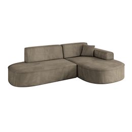 ECKSOFA Ottomane Rechts MARI-L1 - 243x171x79 cm Dunkelbraun Velours