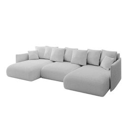 WOHNLANDSCHAFT mit Schlaffunktion und Bettkasten ONESK-U 317x177x72 Hellgrau Boucl&eacute;