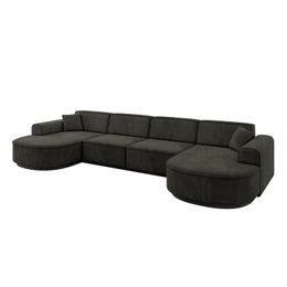 WOHNLANDSCHAFT MARI-U2-v3 - 388x171x83 cm Schwarz Velours