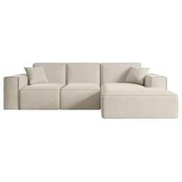 ECKSOFA Ottomane Rechts SERRA-L - 266x169x80 cm Beige Velours