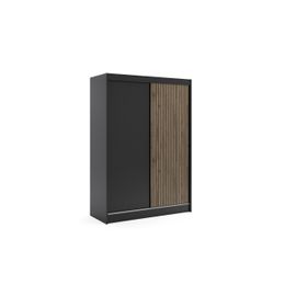 KLEIDERSCHRANK VILAN mit Lamel/LED - 150 cm - Schwarz|Eiche Wotan