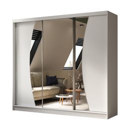 KLEIDERSCHRANK mit Spiegel-Schiebet&uuml;ren und Aluminium-Leisten - VOXI - 240 cm Wei&szlig;
